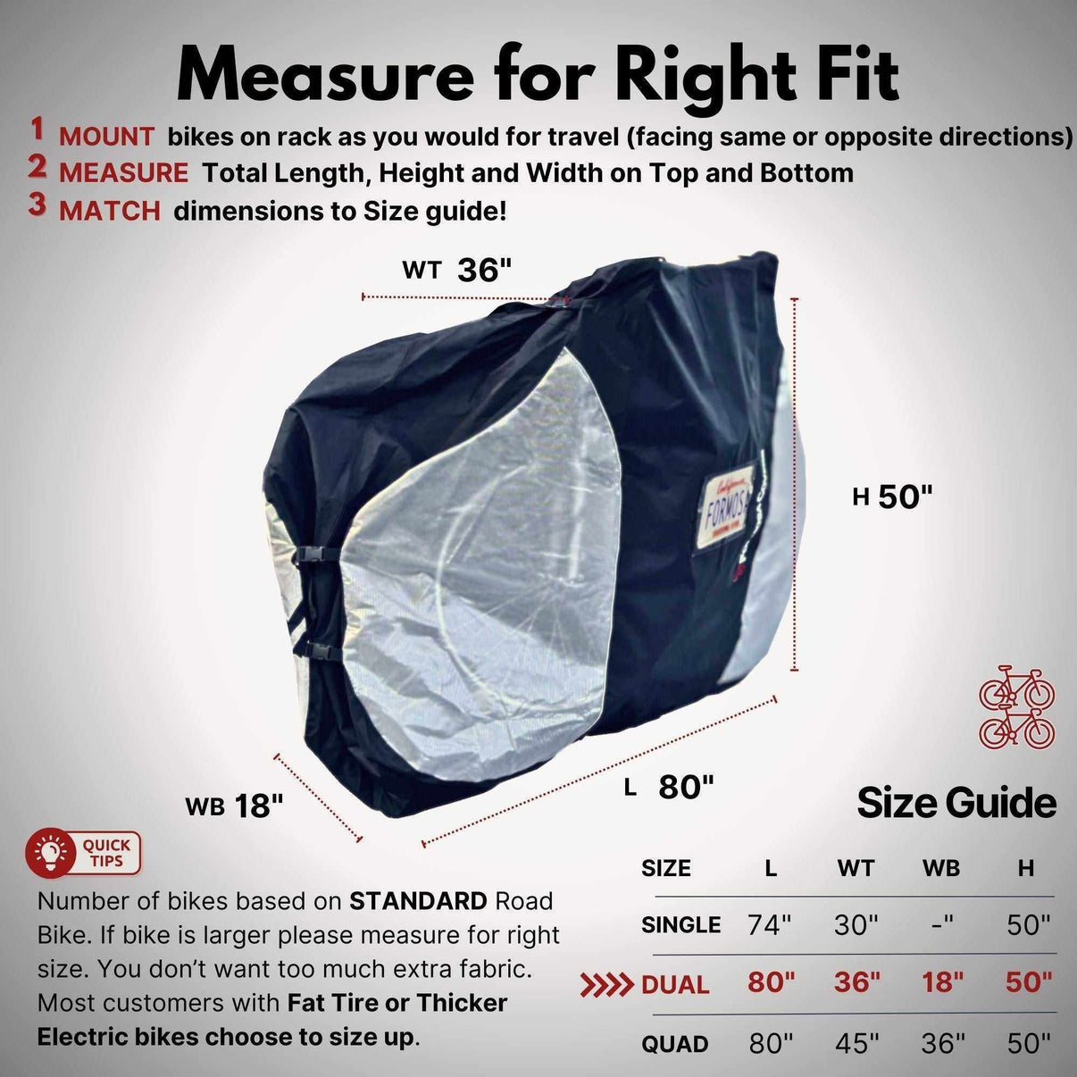Electric Bike Cover - Dual Rack Cover for 1-2 E-Bikes - For Travel ...